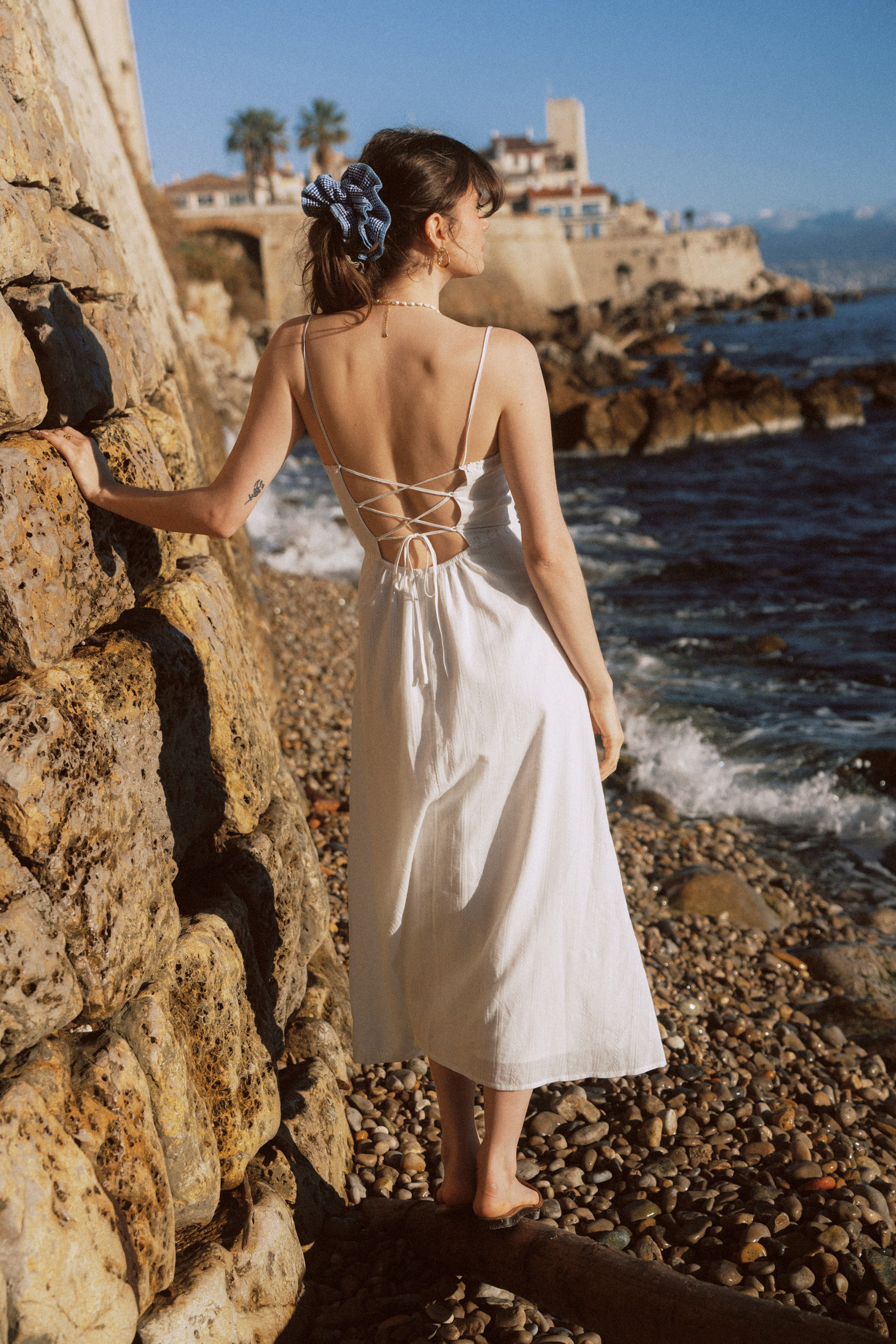 AZURIERA Cicely Dress｜White Cotton Midi Dress With Pockets
