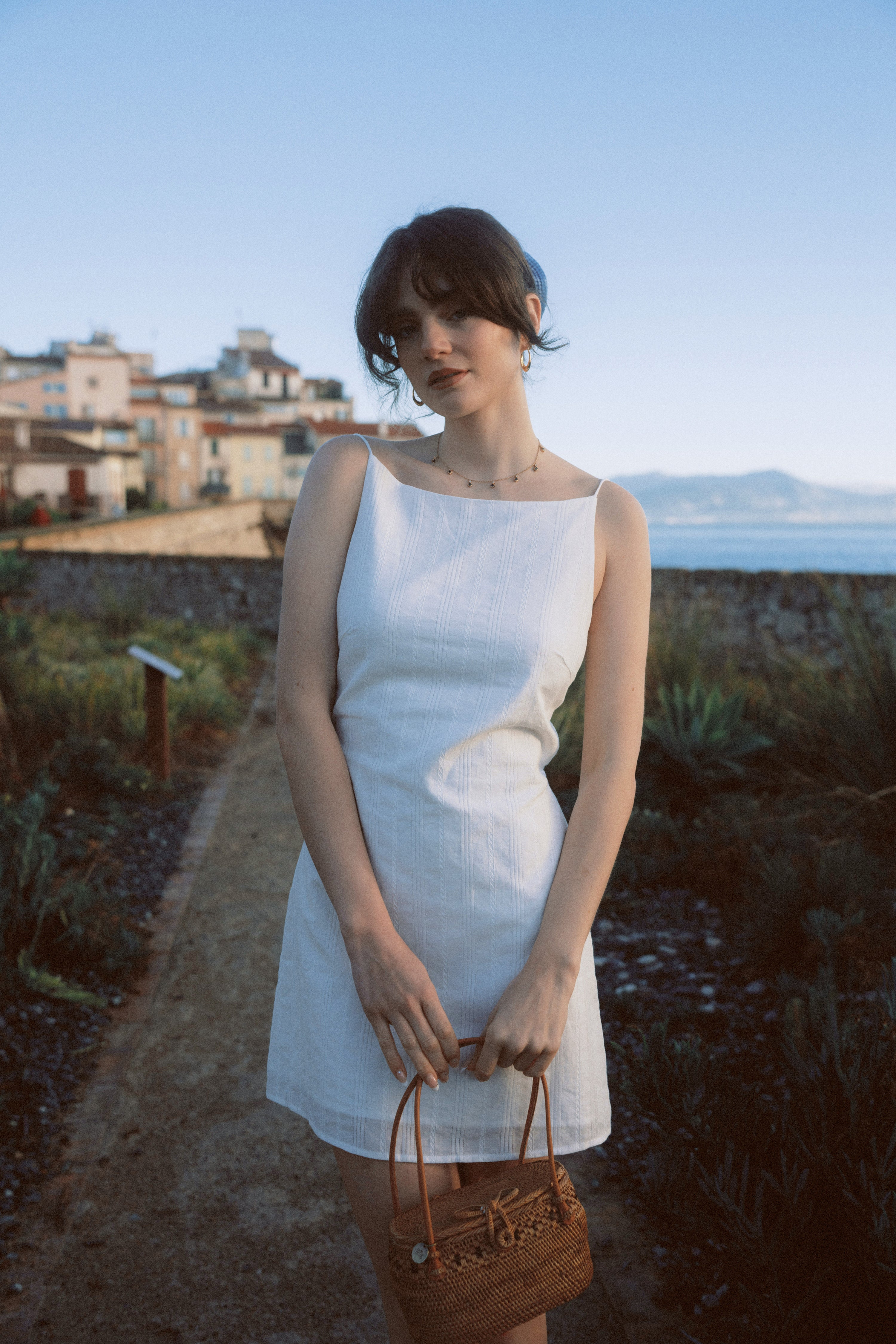 AZURIERA Cecil Dress | Textured Cotton Summer White Dress - Adjustable ...