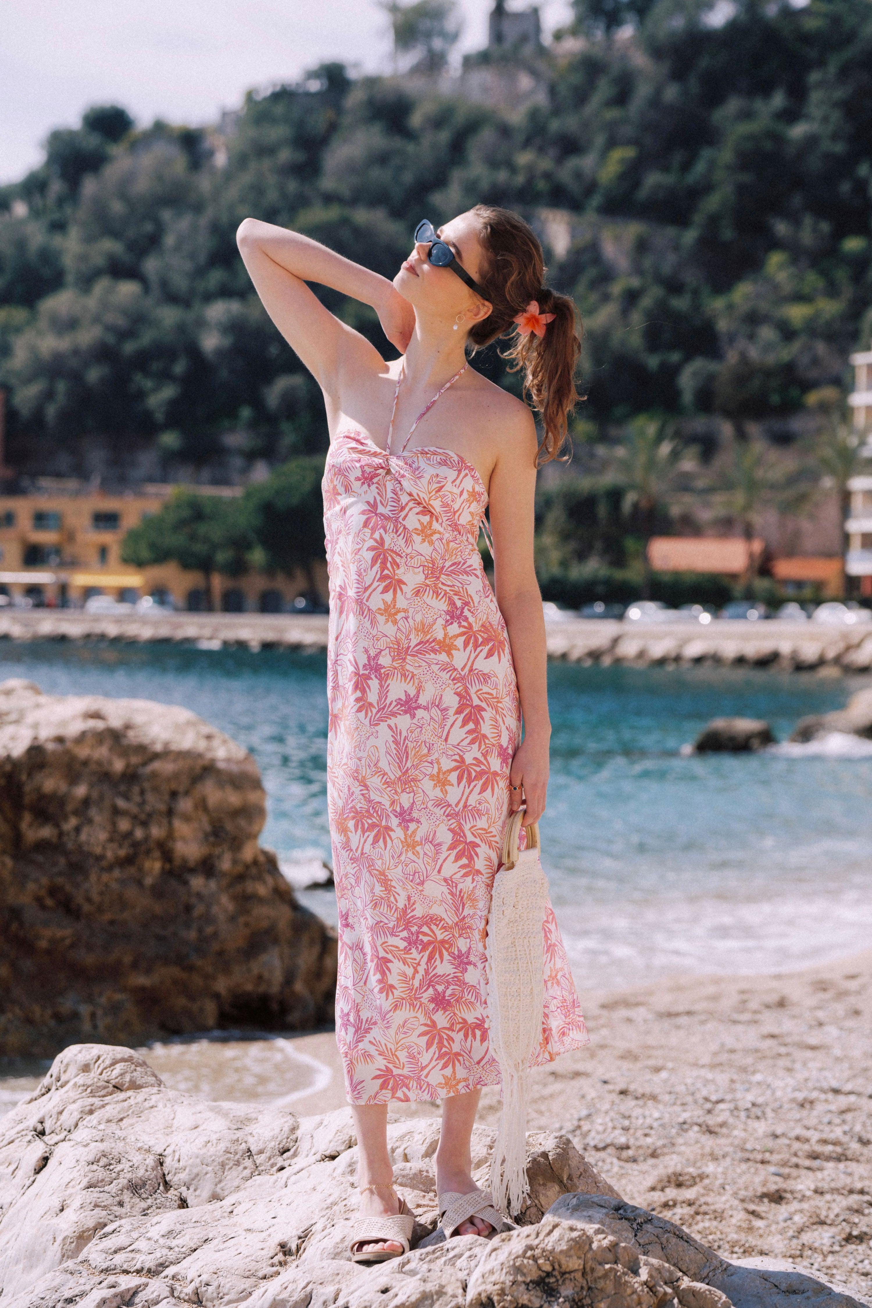 Marlene Tropical Print Silk Slip Dress | AZURIERA