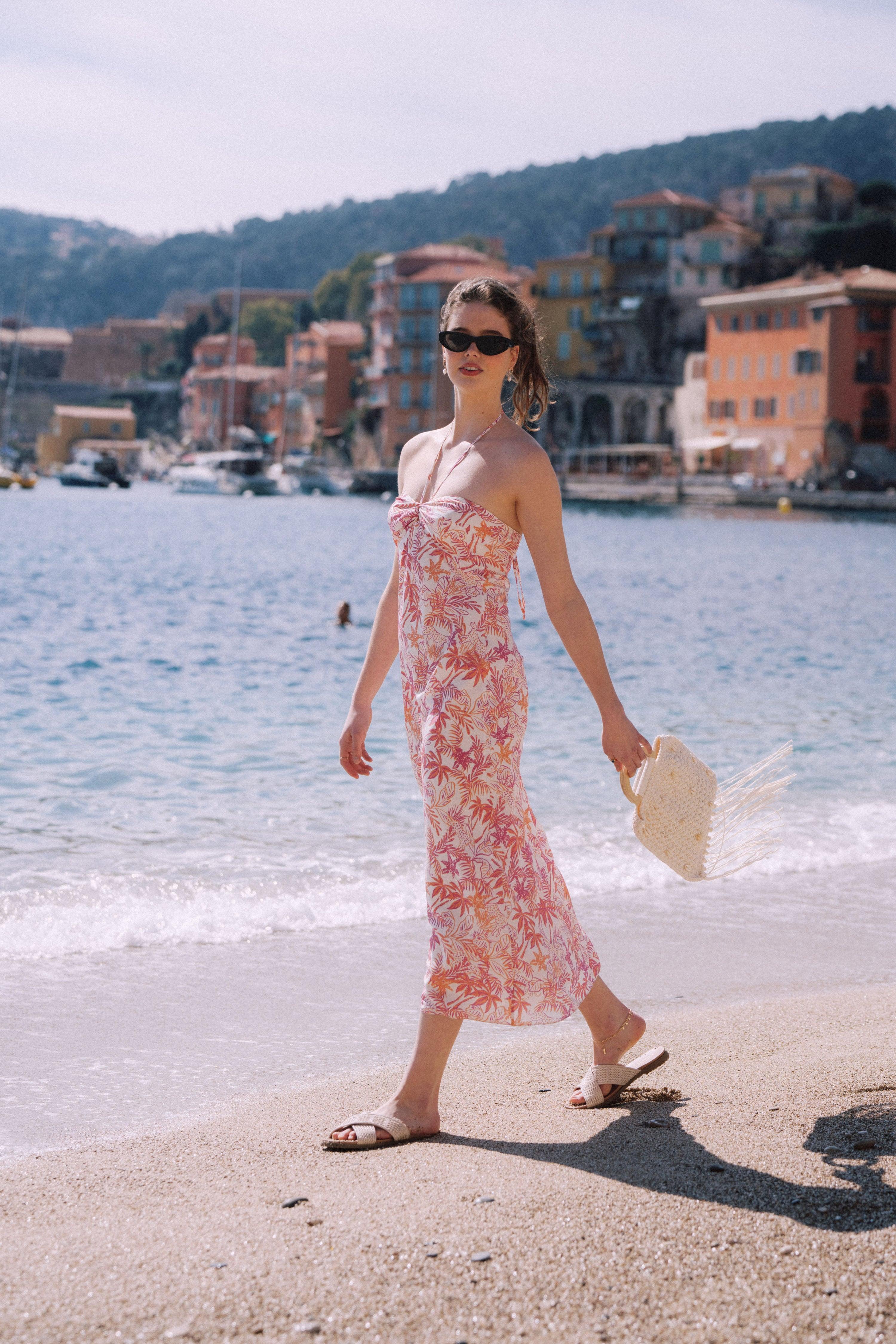 Marlene Tropical Print Silk Slip Dress | AZURIERA