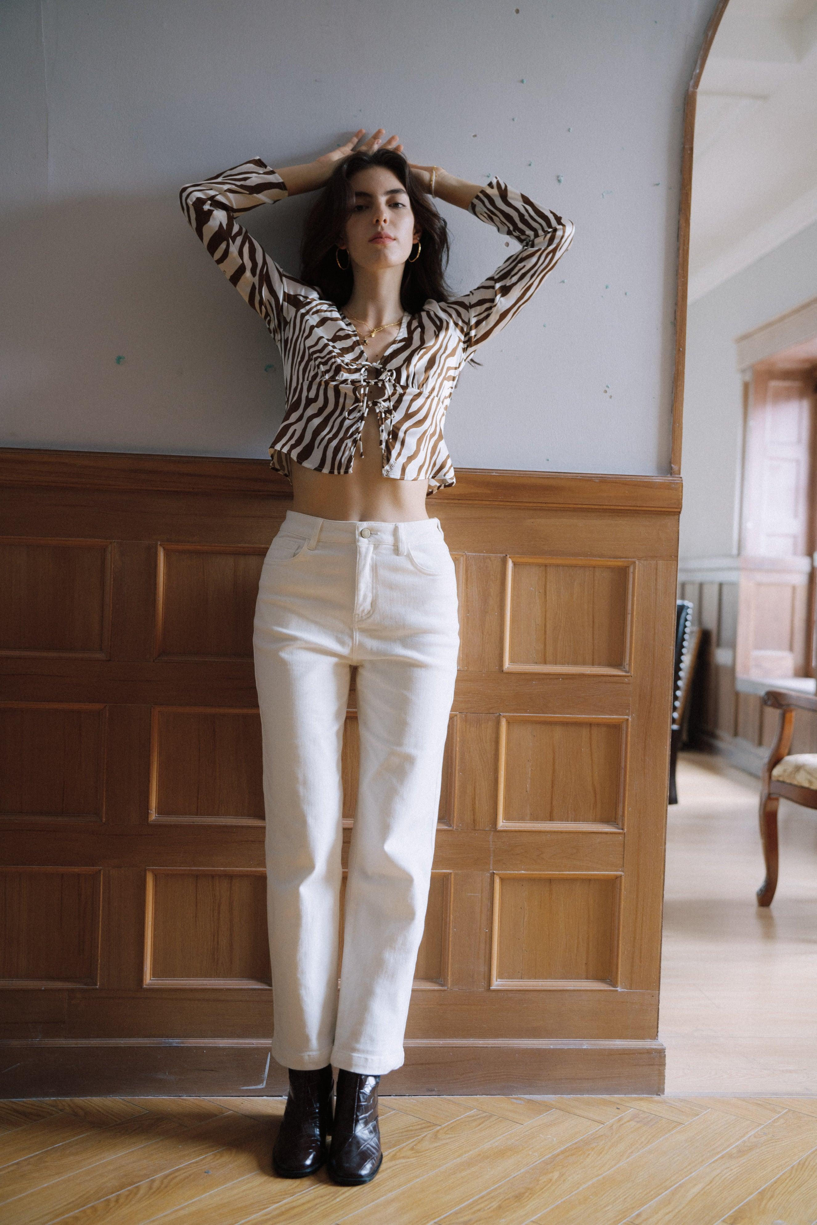 Ruby High Waisted Straight White Jeans｜Azuriera